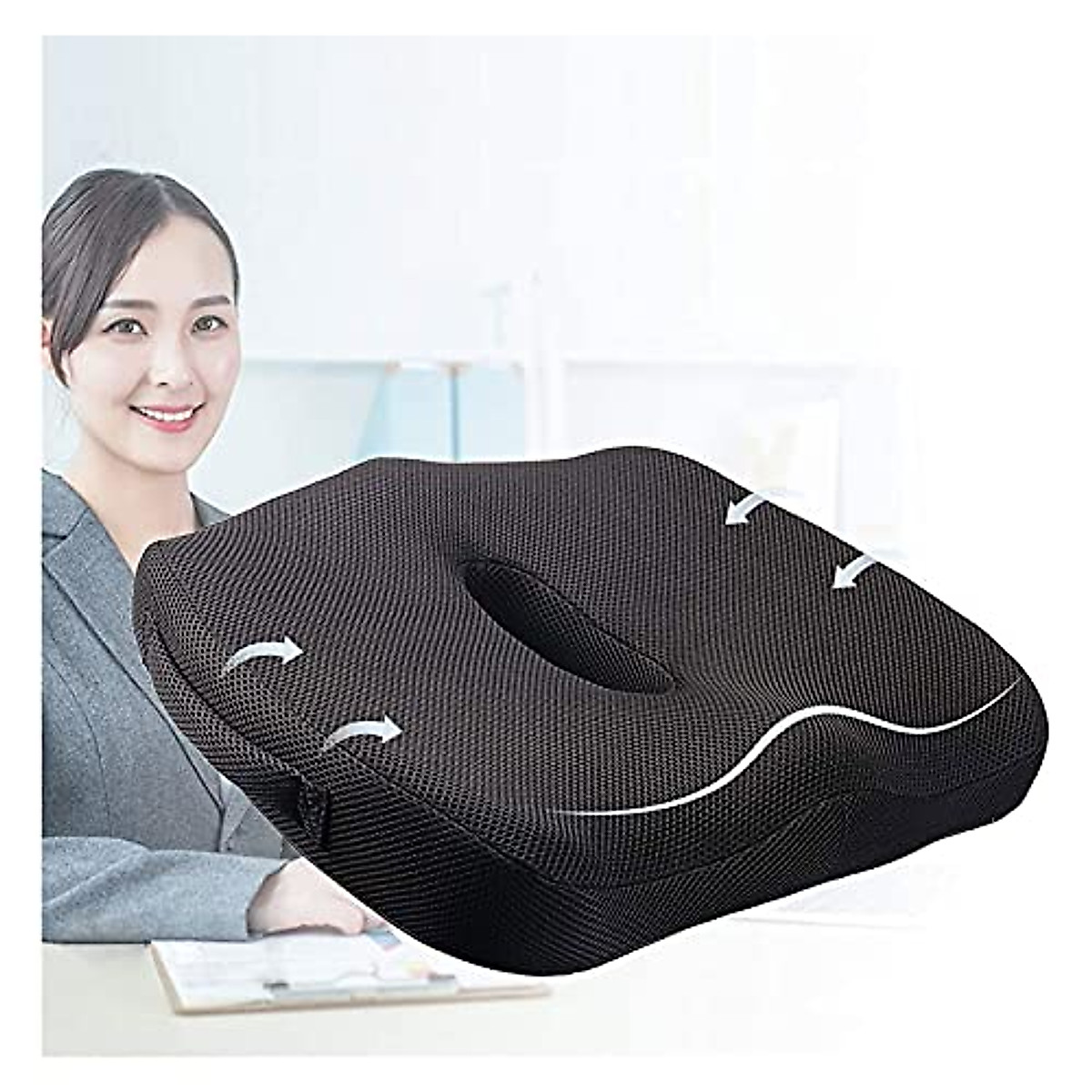 HHWKSJ Cushion - Use for Chairs, Car, Office, Commute, Airplane, Wheelchair - Portable - Relieve Sciatica, Coccyx/Tailbone & Chronic Back Pain Relief - Ergonomic Comfort - Long Lasting (Black)