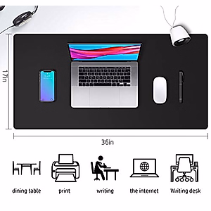 Desk Pad Protector,Mouse Pad/ Mat, Non-Slip PU Leather Laptop Desk Blotter, Waterproof Writing Pad for Office and Home (Black,36" x 17")