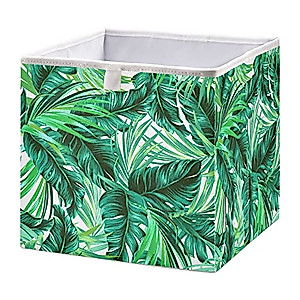 Kigai Tropical Leaves Cube Storage Bins - 11x11x11 In Large Foldable Storage Basket Fabric Storage Baskes Organizer for Toys, Books, Shelves, Closet, Home Decor