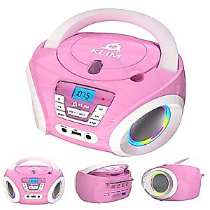 KLIM Candy Kids Portable CD Player for Kids - New 2023 - FM Radio - Batteries Included - CD Boombox for Kids - Cute Pink Radio cd Player with Speakers for Kids and Toddlers - Pink