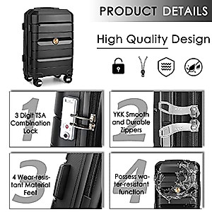 Somago 2 Piece Luggage Set Carry On Suitcase 20 INCH Lightweight Hard Shell PP Suitcase with TSA Lock Spinner Wheel 22x14x9 Airline Approved (Classic Black)