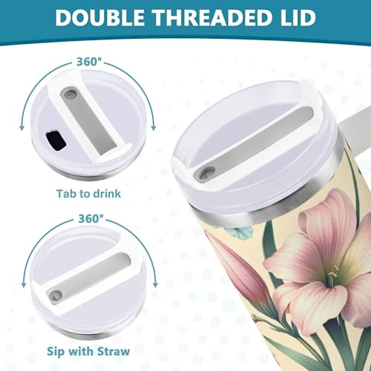 Jihqo Easter Day Floral and Eggs 40 oz Stainless Steel Vacuum Insulated Tumbler with Handle and Straw Lid, Leakproof Water Bottle Double Wall Travel Mug Coffee Cup, Cupholder Friendly