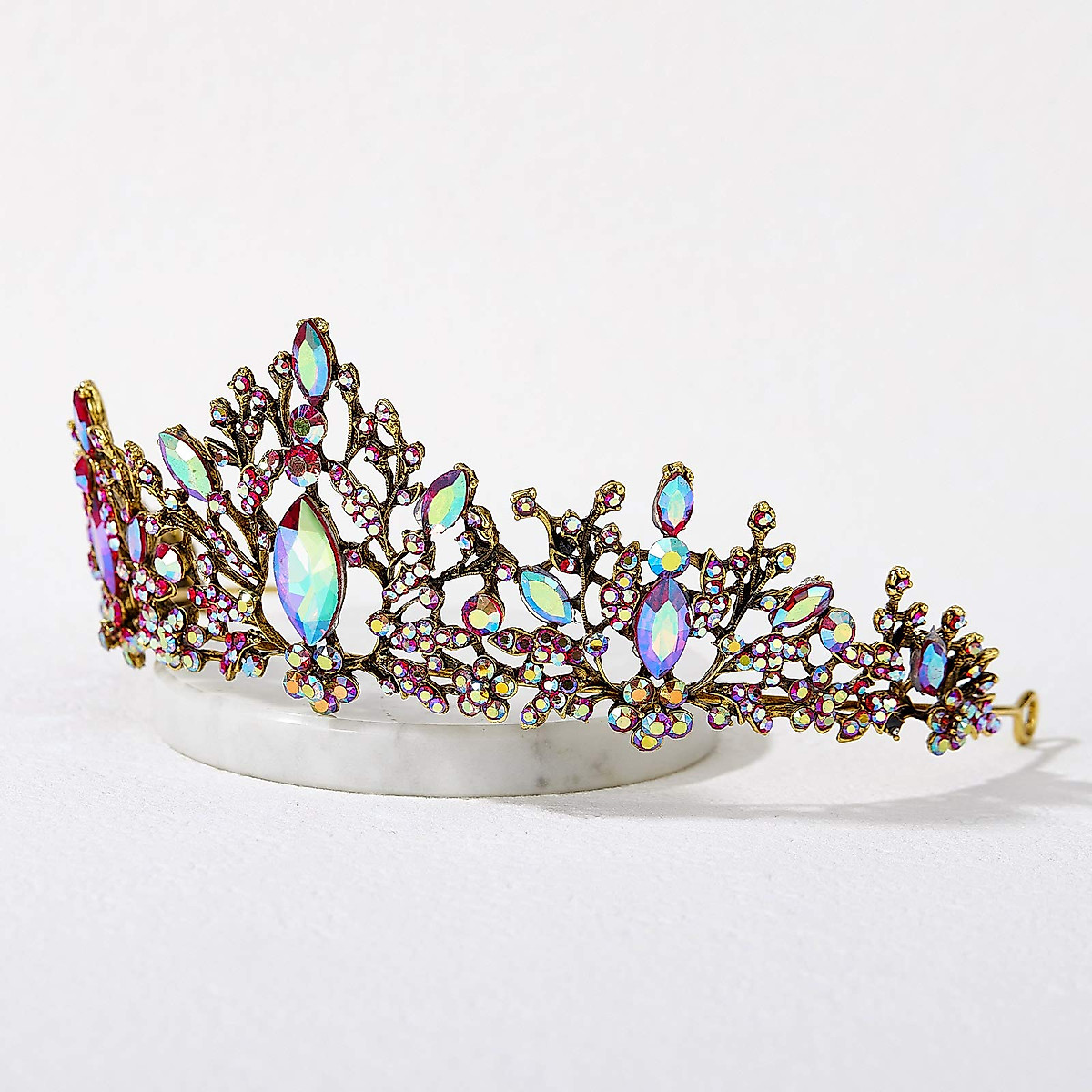 SWEETV Tiaras and Crowns for Women, Iridescent Crystal Queen Crown, Multicolored Wedding Tiara for Bride, Metal Birthday Quinceanera Pageant Prom Headpieces,Gabriella