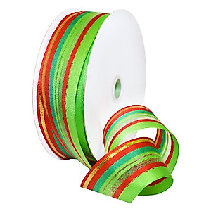 Morex Ribbon Wired Polyester Deco Holiday Ribbon, 1-1/2" x 50 yd, Red/Green