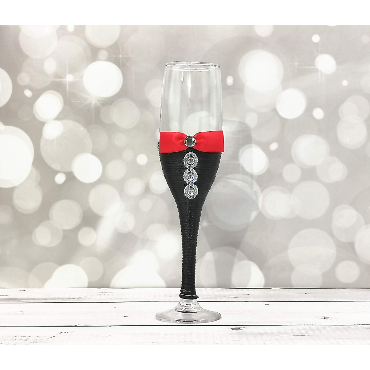 Abbie Home Bride and Groom Wedding Champagne Toasting Flute - Mr Mrs Wine Glasses Wedding Toasting Glasses with Feather Dress Red Suit Rhinestone, Set of 2 (Glass Set)