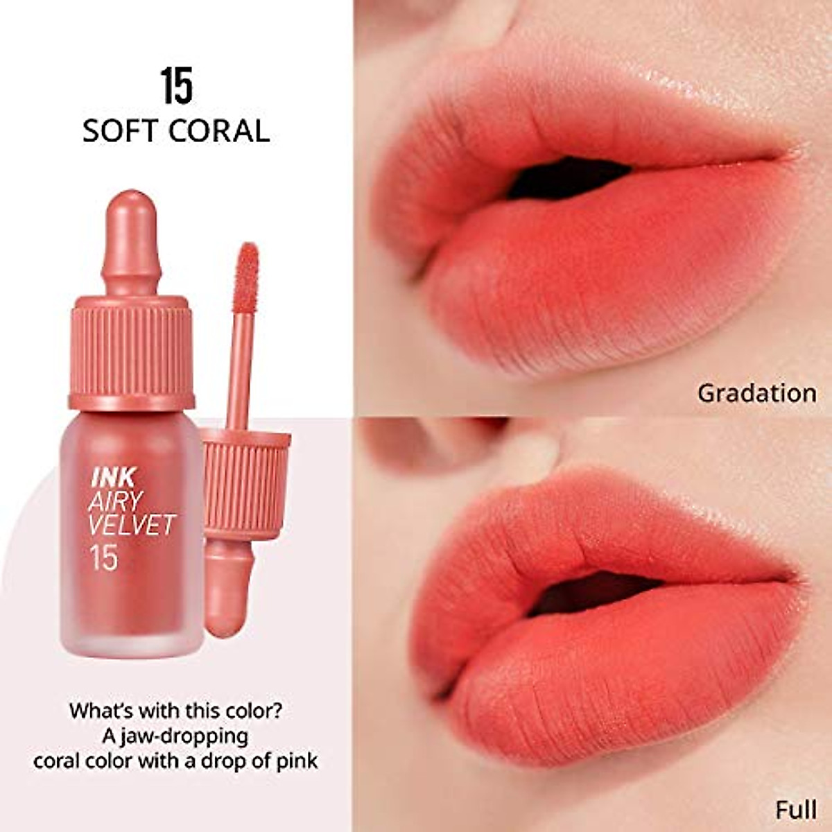 Peripera Ink Airy Velvet Lip Tint, Liquid Lip (0.14 fl oz, 015 SOFT CORAL)