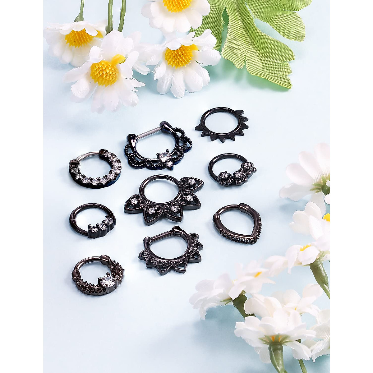 Ocptiy 16G Septum Ring Piercing Jewelry 316L Stainless Surgical Steel Horseshoes Hinged Septum Seamless Hypoallergenic Cute Septum Clicker Nose Ring Earring Hoop Piercing Jewelry Men Women Black 10mm