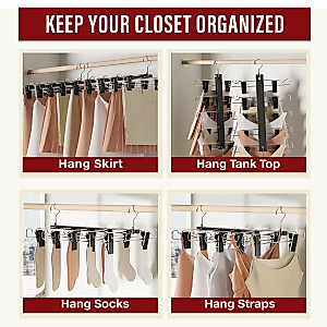 Mysig Skirt Hangers Space Saving 5-Tier Skirt Pants Hangers with Clips - Metal Non-Slip Space Saving Adjustable Clips & Swivel Hooks(2, Black)