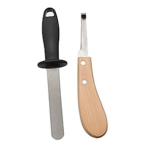 Hoof Knives Kits Hoof Knife Sharpener 2 in 1, Farrier Tool Kits - Hoof Knife Right Hand Narrow Blade Farrier Equine Horse Wooden Handle Steel, Hoof Knife Sharpener Diamond Coating