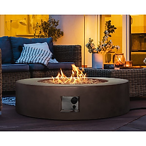 Koncemel Outdoor Propane Fire Pit Table, 42 inch 50,000 BTU Round Gas Fire Table, Cast Concrete Design w Lava Rocks,Waterproof Cover, Ideal Patio Furniture