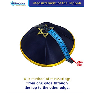 Pack of 5-Pcs Hq 20cm Satin/Velvet Kippah with Silver/Gold String+Star of David for Men & Boys, Yamaka Hat from Israel, Kippot Bulk (Blue Gold, Satin)