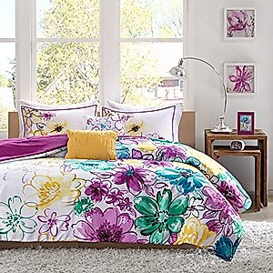 Intelligent Design Comforter Set Vibrant Floral Design, Teen Bedding for Girls Bedroom, Mathcing Sham, Decorative Pillow, Full/Queen, Olivia, Blue