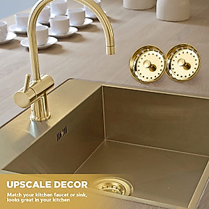 Retisee 2 Pcs Gold Kitchen Sink Stopper Strainer Stainless Steel Sink Filter for Universal 3-1/2 Inch Kitchen Sink Drain Replacement