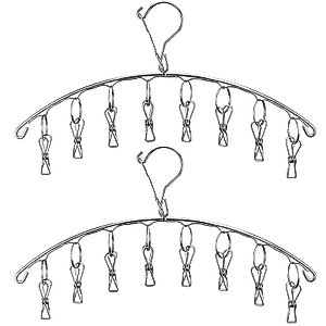 Skroad Stainless Steel Laundry Drying Rack Clothes Hanger with Windproof Hook,Underwear Hanger,Clothes Hangers with 8 Clips for Drying Socks,Diapers,Baby Clothes(2 Pack)