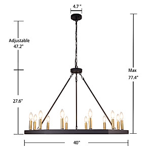 Wellmet 12 Light Large Chandeliers for High Ceilings, Modern Farmhouse Chandelier 40" Diameter, Black and Gold Wagon Wheel Light Fixture for Foyer, Dining Room, Living Room, Hexagon Shape