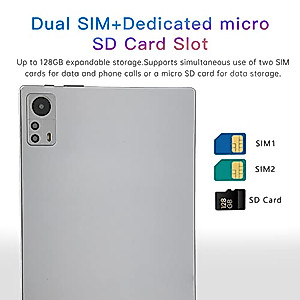 Naroote Tablet PC, 10 Inch Tablet 8G RAM 128G ROM Octa Core Processor 100-240V for Travel (Grey)