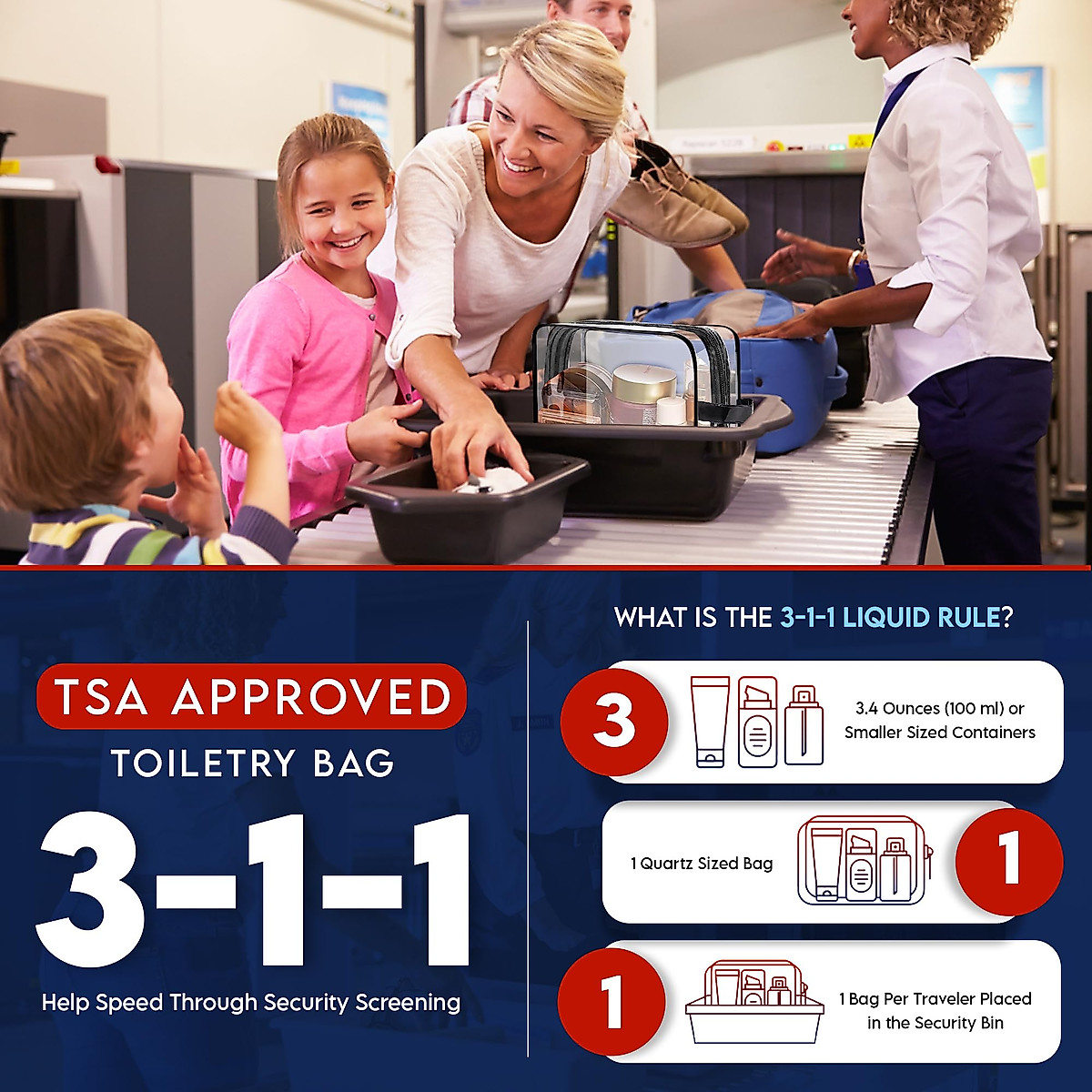 VYRL 2 Pack Clear Makeup Bag - Quart Size 3-1-1 TSA Approved Toiletry Bag with Zipper - Water-Resistant Durable PVC Clear Toiletry pouches for Carry-on Airport Travel Accessories - Black