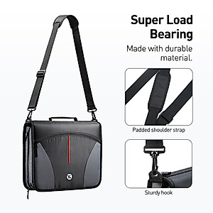 Kinbashi 3 Ring Binder, 3 Inch O-Ring Zipper Binder with Shoulder Strap, Expanding Files and Multiple Pockets, Jet Black