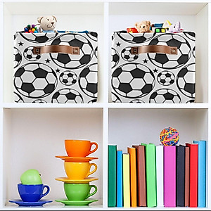 Soccer Ball Football Large Storage Basket Cube Storage Bin Canvas Fabric Organizer Handles Collapsible Decorative for Clothes Toys Bedroom