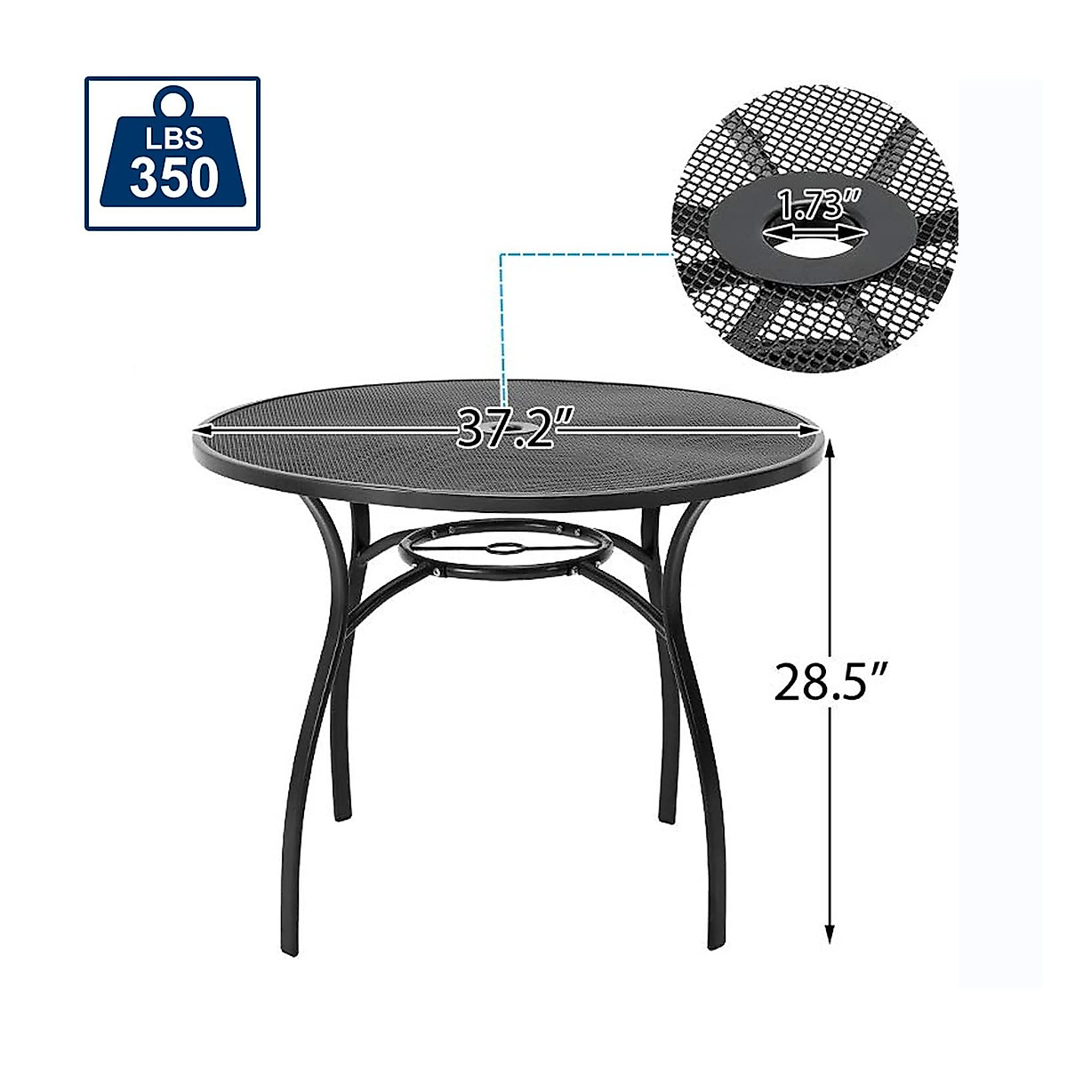 AECOJOY Metal Patio Table with Umbrella Hole, Outdoor Dining Table Steel Round Outside Table, Weather-Resistant Table 37 Inch for Lawn Backyard Garden Porch Bistro Dark Grey