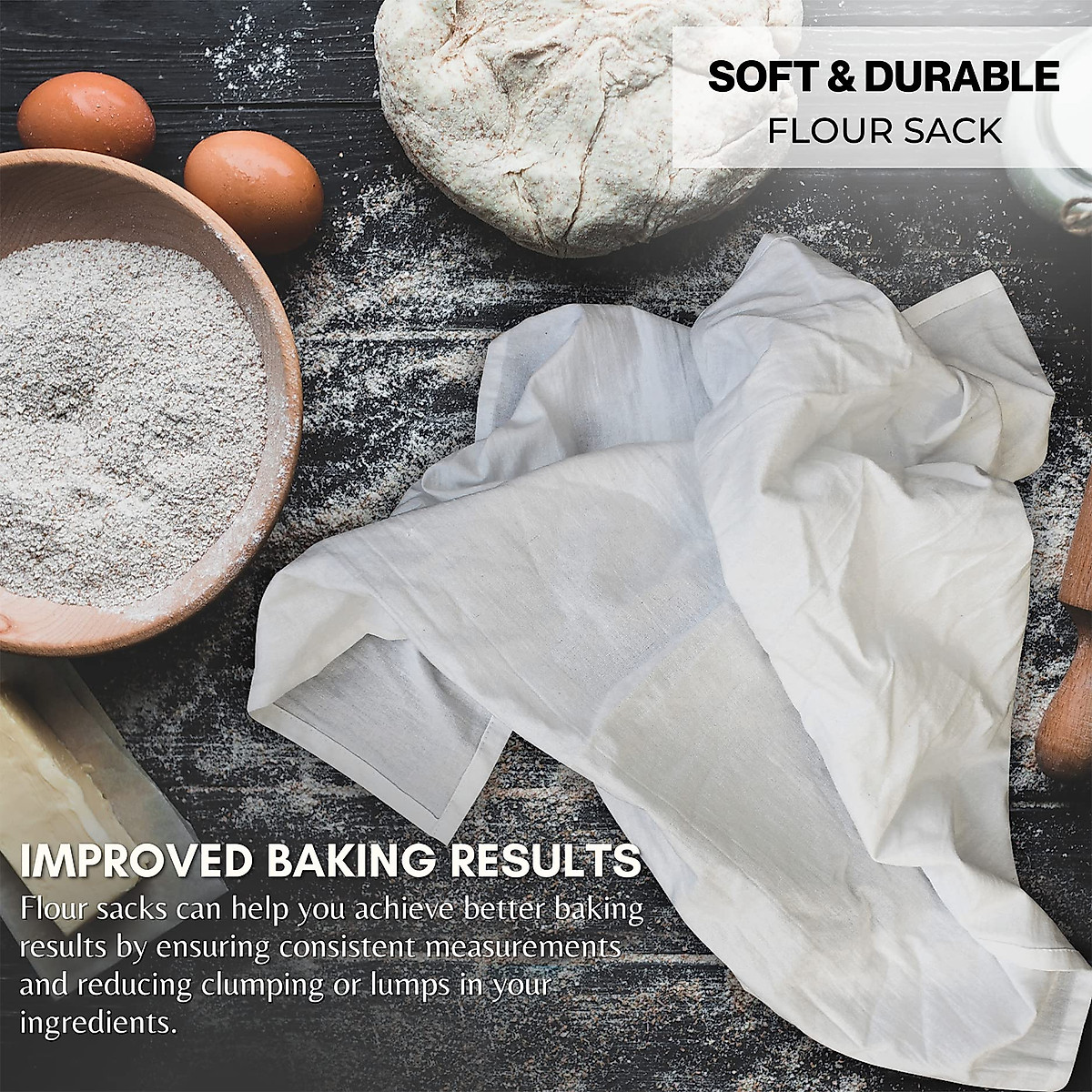 GOLD TEXTILES White Flour Sack Towels (24 Pack - 28x28) 100% Cotton Kitchen Towels – Multipurpose, Soft & Absorbent, Quick Dry with Easy Care