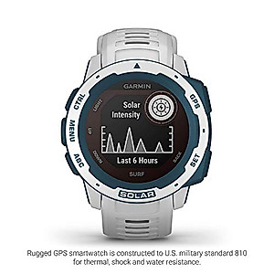 Garmin Instinct Solar Surf, Solar-Powered Rugged Outdoor Smartwatch with Tide Data and Dedicated Surfing Activity, Cloudbreak (Renewed)