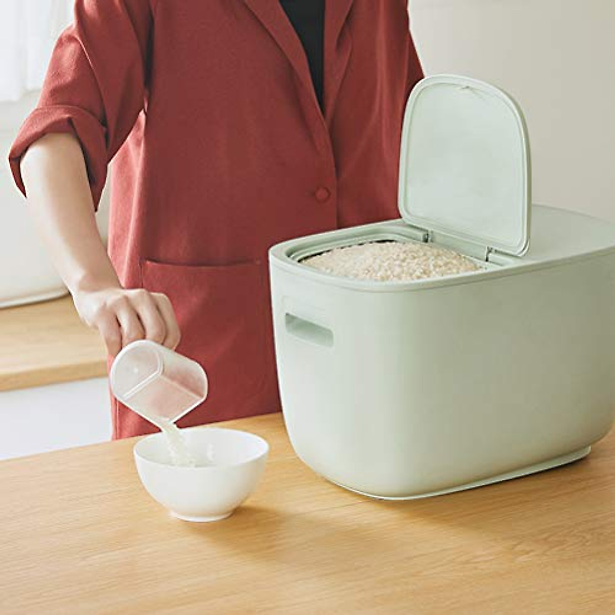 Hemoton Rice Storage Case Multifunctional Proof Bean Grain Cereal Box Rice Container Cylinder for Kitchen Restaurant Green