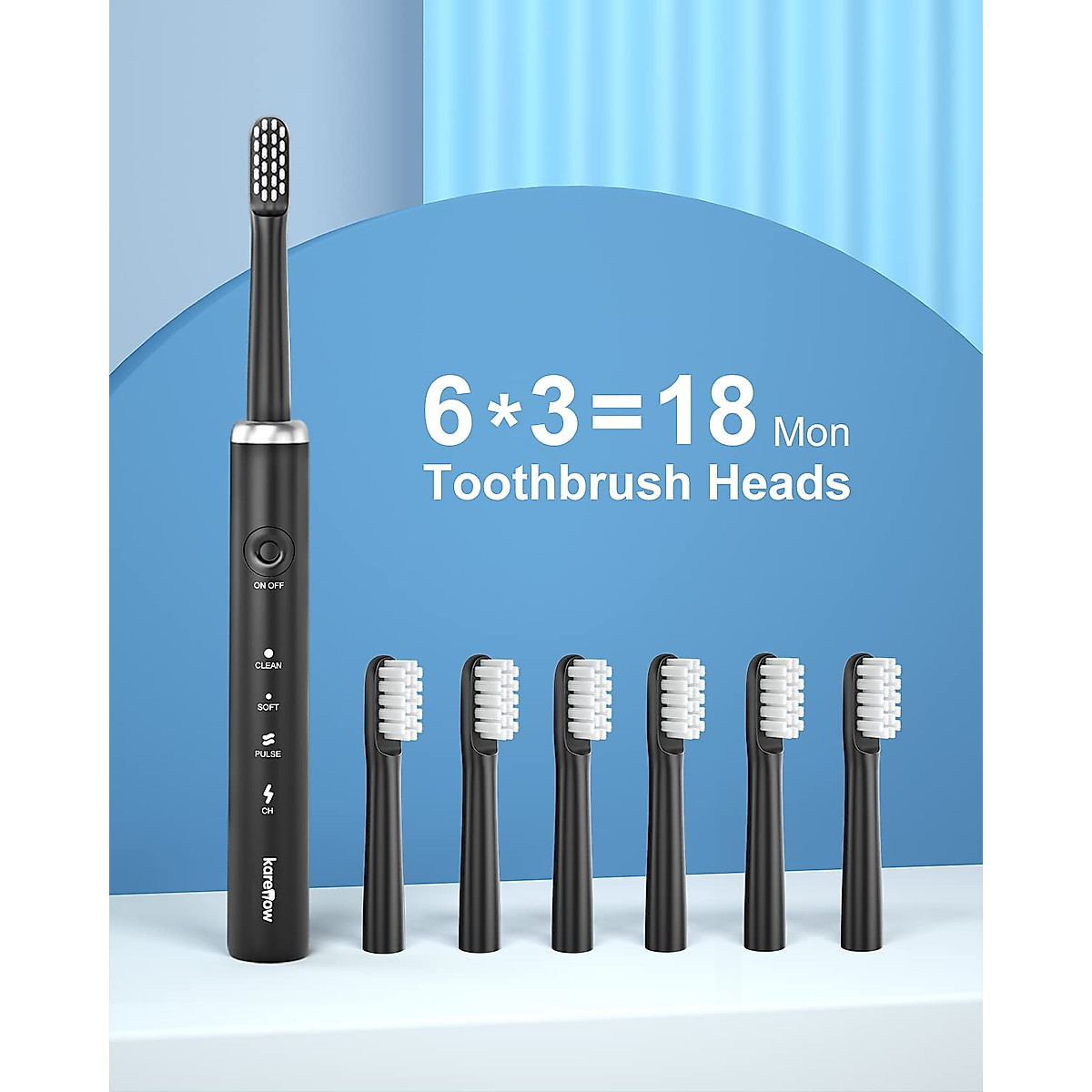 Electric Toothbrush with 6 Brush Heads - Travel Rechargeable Electric Power Toothbrushes, IPX7 Waterproof 2 Minutes Smart Timer, 4 Hours Fast Charge for 60 Days