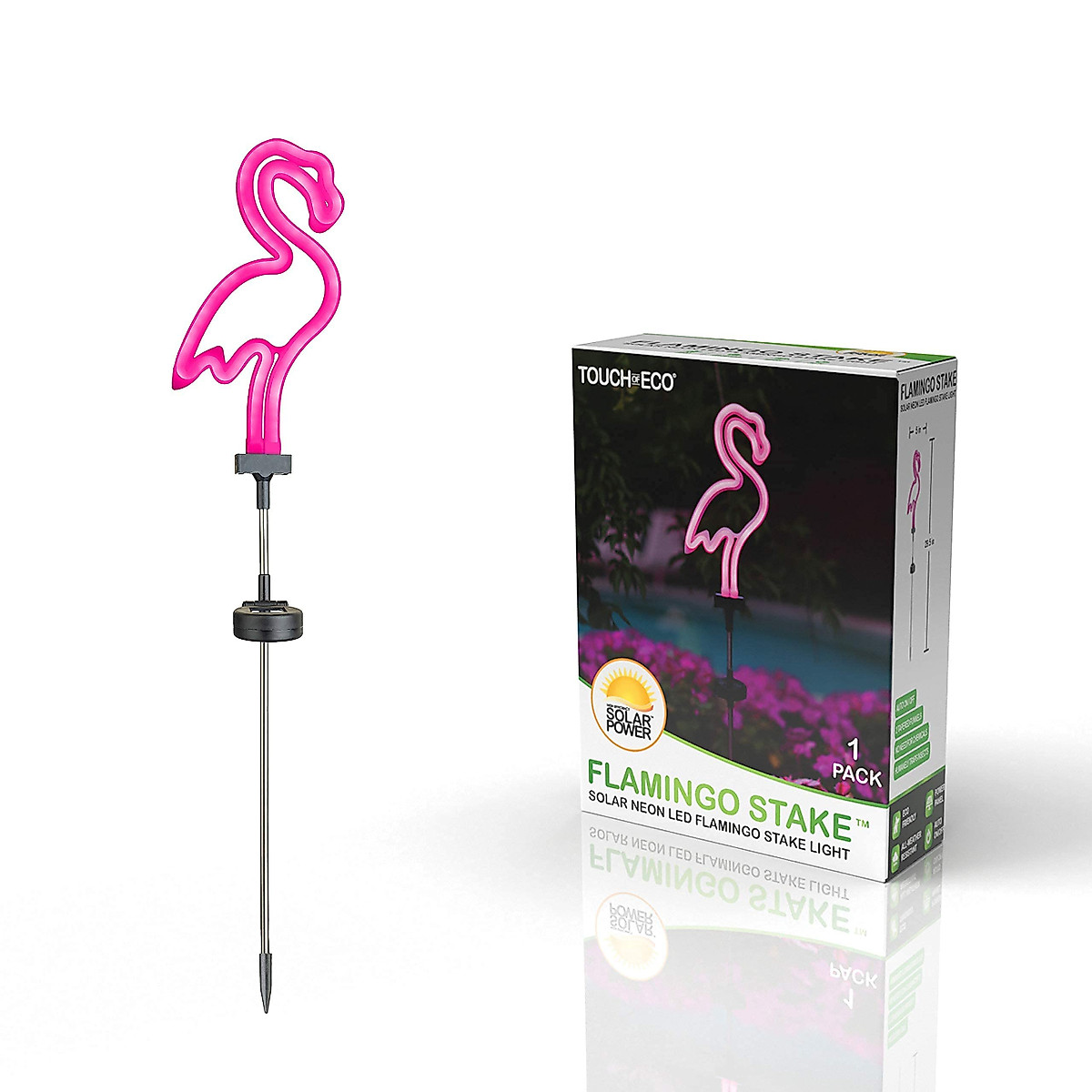Touch Of ECO Solar Neon Pink Flamingo Stake Light - Outdoor, Pathway, Landscape Light for Lawn, Patio, Garden Or Outdoor Living Area - 29.5 Inches Tall