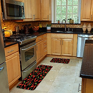 JILANGCA Chili Pepper Kitchen Rug Sets 2 Pieces Chili Peppers Comfort Mat Cushioned Floor Mats Washable Doormat 17.7inch X 47.2inch + 17.5inch X 29.5inch