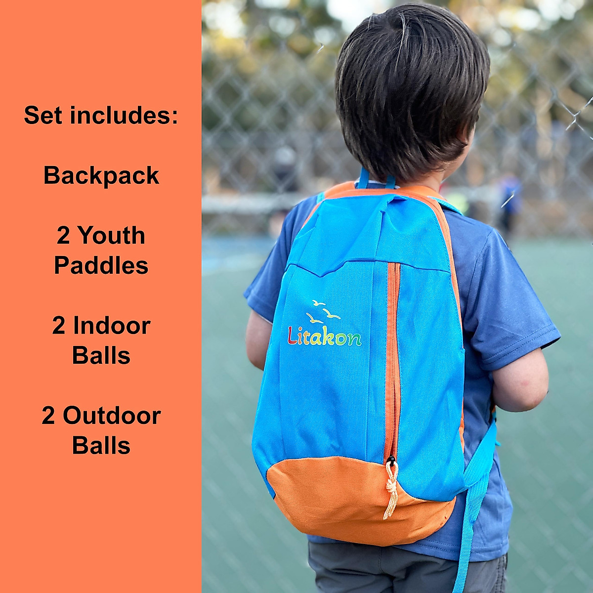 Litakon Premium Youth Pickleball Paddle Set, 2 Fiberglass Kids Paddles with Honeycomb Core, Bundle of Lightweight Fiberglass Rackets for Kids Age 4-12, Backpack, 4 Balls, 2 Kids Rackets