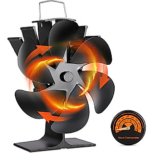 NOENOUGH Heat Powered Stove Fan, 6-Blade High Efficiency Fireplace Fan with Thermometer, Saving Wood Fuel for Log Burner/Wood Burner Stove/Fireplace, Upgraded Wood Stove Fan, Non Electric & Silent