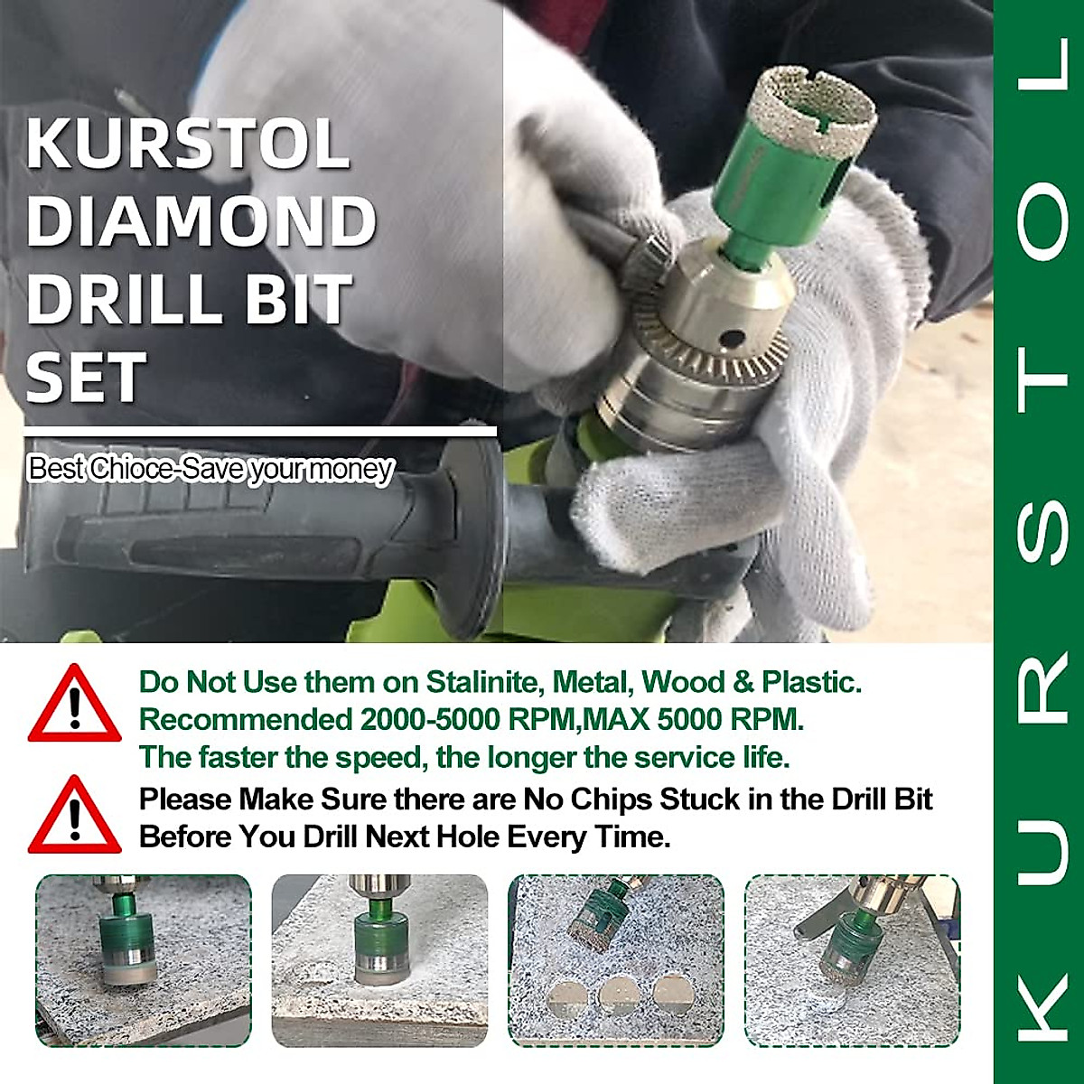 Porcelain Tile Diamond Drill Bits Set - 8 pcs(6/6/6/20/25/28/35/38mm) Dry Diamond Hole Saw Triangle Shank for Ceramic Marble Granite Stone Diamond Core Drill Bit Kit Fixed on Drills,Set1