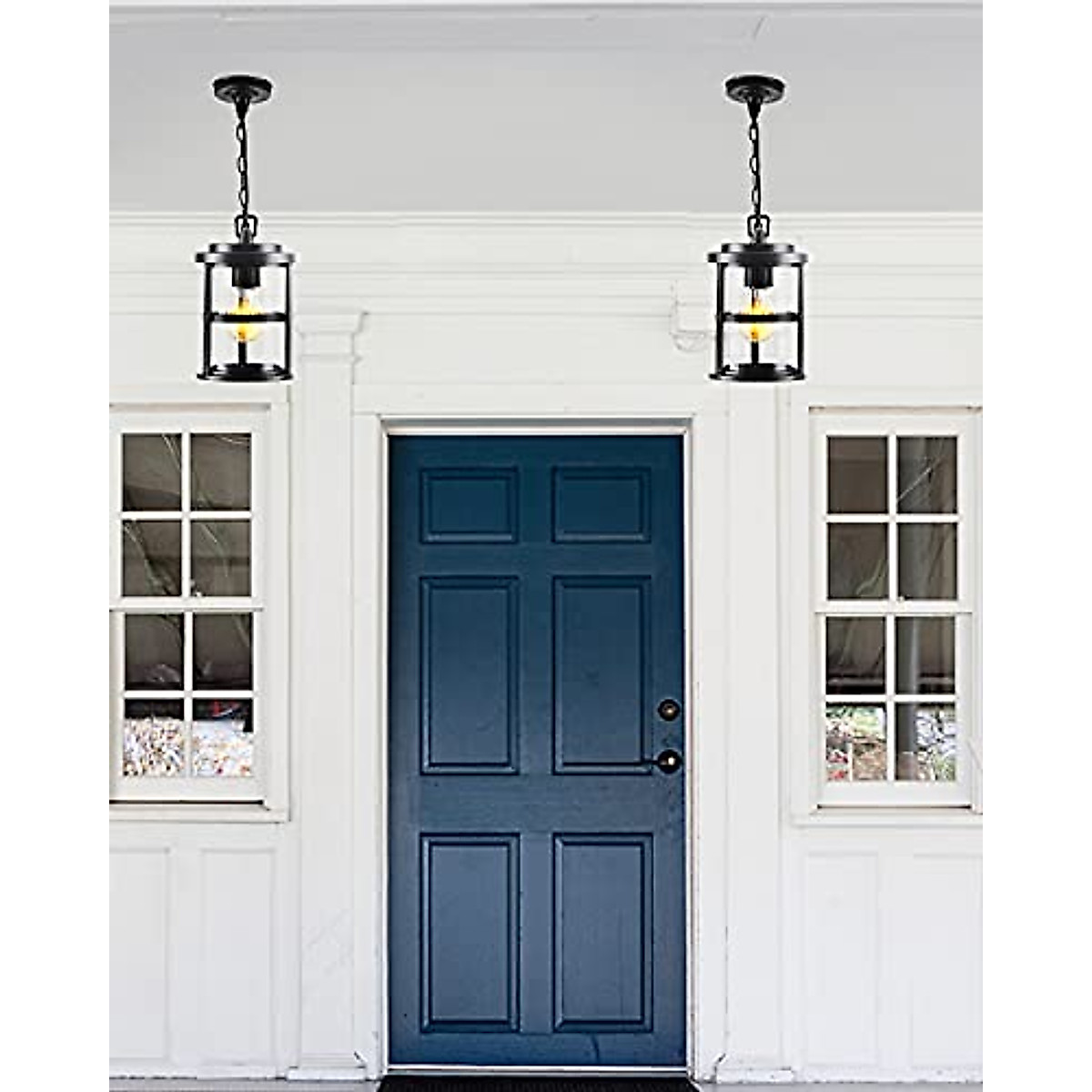 UFOND Outdoor Pendant Lantern for Porch, Pendant Light in Black Finish, 1-Pack Exterior Hanging Lantern with Clear Glass and Adjustable Chain,Gazebo Light Fixture for Patio Garage Entryway