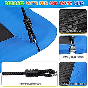 700lb Giant Platform Swing for Kids Adults with 2 Hanging Straps, Flying Saucer Tree Swing Set for Backyard Outdoor Indoor, Durable Steel Frame, Waterproof, Adjustable Swivel Ropes (Blue, Rectangle)