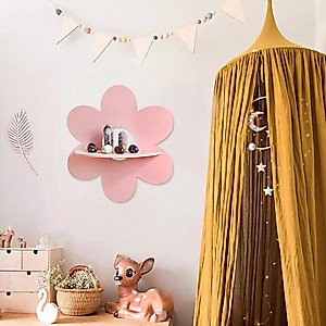 JruiZhp Daisy Flower Floating Shelf Boho Daisy Wall Shelves, 1Pcs 10.6 Inch Large Kawaii Cute Wood Wall Decor Display Shelf for Baby Nursery Living Room Bathroom Bedroom (Pink)