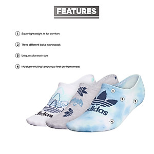 adidas Originals Women's Originals Color Wash 3-Pack Super No Show, Clear Mint/Hazy Blue/Crew Navy Cool Light Heather/Hazy Blue/Crew Navy, Medium