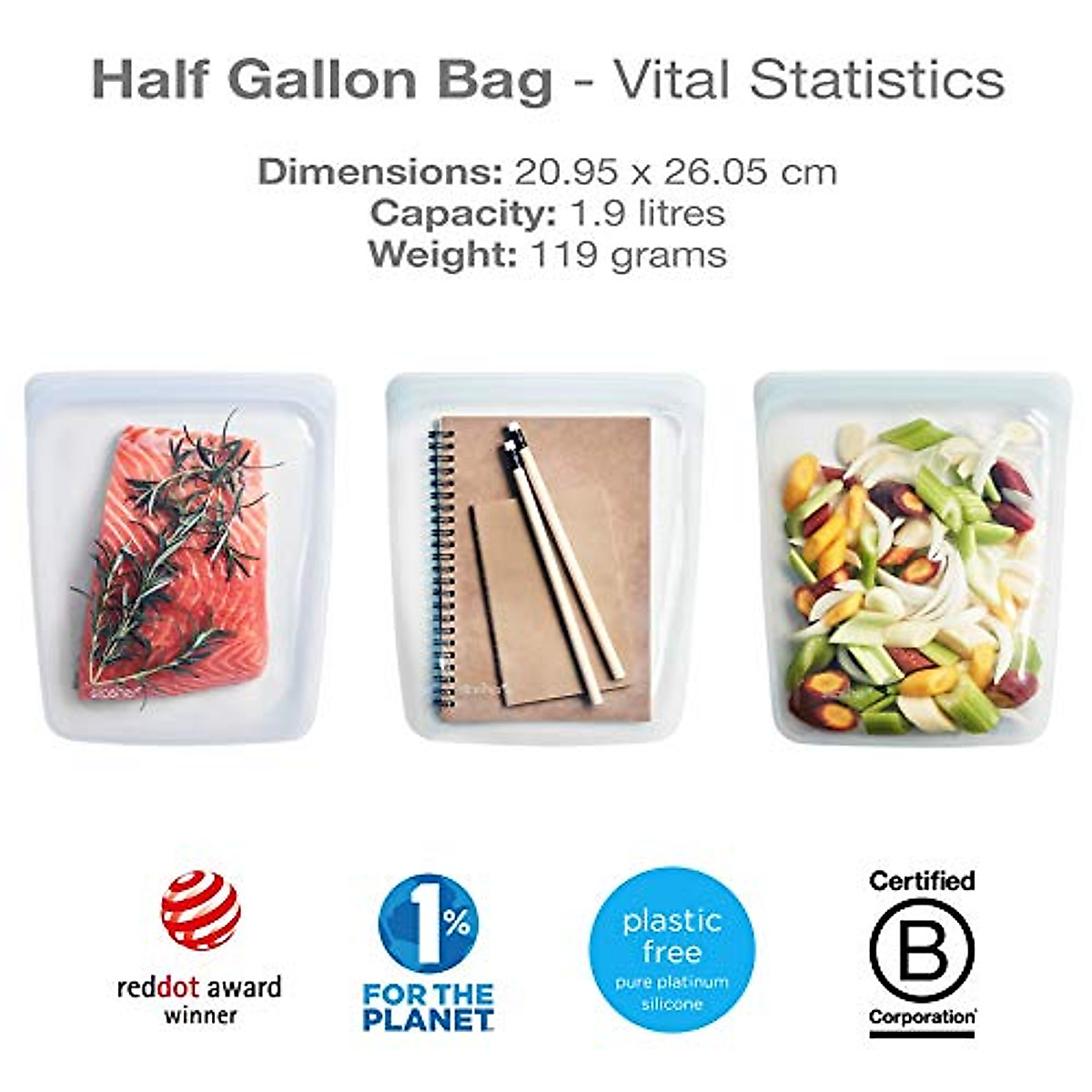 Stasher Re-Usable Food-Grade Platinum Silicone 64oz Bag for Eating from/Cooking, Freezing and Storing in/Sous Vide/Organising/Travelling, 26.05 cm x 20.95 cm, Clear