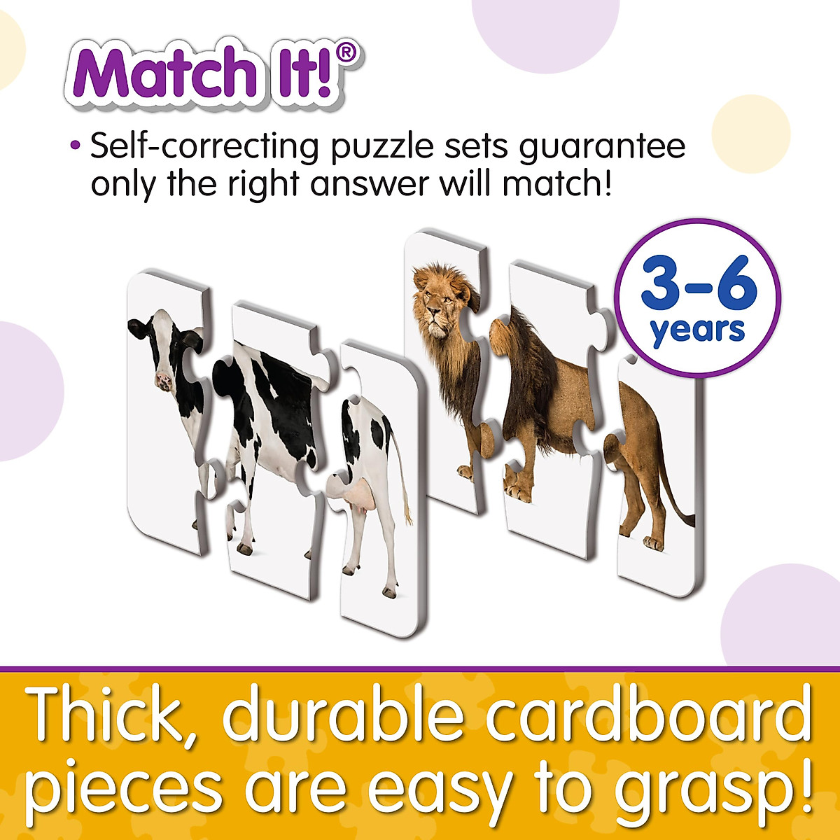 The Learning Journey: Match It! Head to Tail - 20 Self-Correcting Animal-Themed Puzzle Sets - Matching Puzzles for Children Ages 3-6 Years (40 Pieces), White