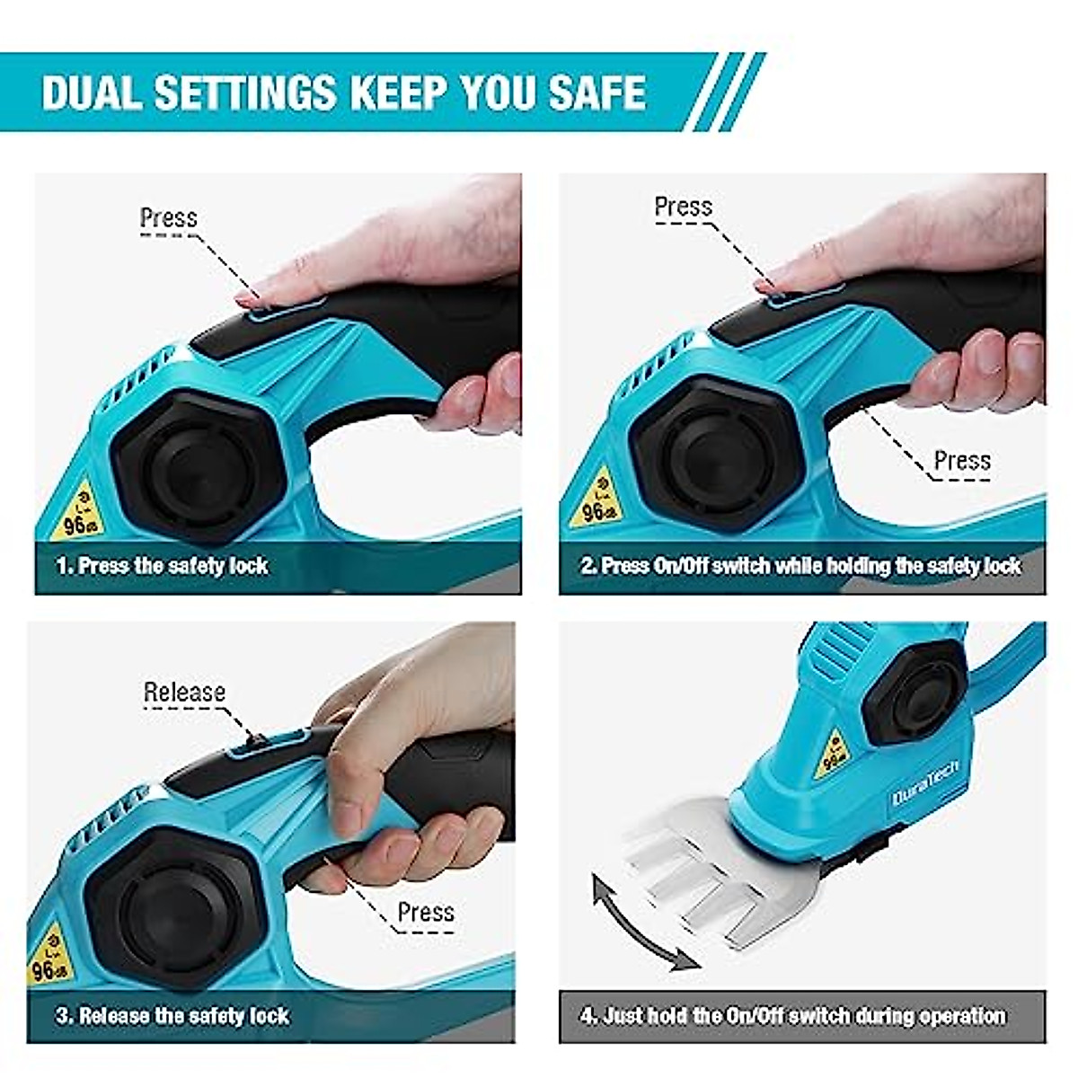 DURATECH 20V Cordless Hedge Trimmer Grass Shears Combo, 2-in-1 Handheld Shrubbery Hedge Trimmer Electric Rechargeable Grass Cutter for Garden - 2.0 Ah Lithium-Ion Battery and Quick Charger Included