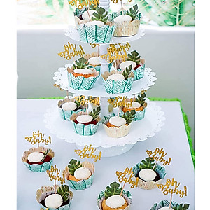 GEORLD 48pcs Edible Tropical Turtle Leaves Cupcake toppers Palm Leaf Cake for Hawaii Theme Jungle Party Cake Summer Decoration