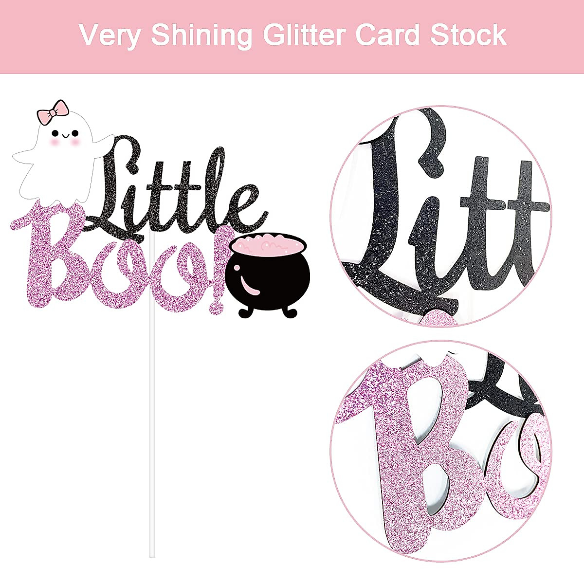 Halloween Birthday Party Decorations, Pink Halloween Happy Birthday Banner,Little Boo Cake Topper with Ghost and 30Pcs Bat Balloons for Halloween Scary Theme Baby Shower,Kids Halloween Birthday Party