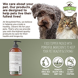 Strawfield Pets' Salmon + Hemp Oil Wild Alaskan Salmon Oil for Dogs & Cats with Organic Pet Hemp Oil Liquid Omega 3 Fish Oil for Dog Shedding, Dry Itchy Skin, Coat Supplement, USA 16 oz / 474 ml