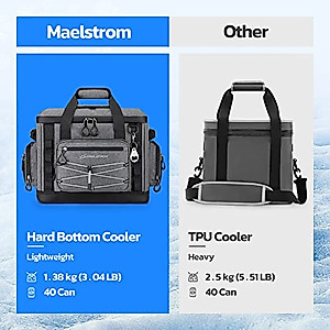 Maelstrom Soft Cooler Bag,Soft Sided Insulated Hard-Bottom Beach Ice Chest Large Leakproof Camping Portable Travel Cooler for Camping,Grocery Shopping,Gray,40 Can