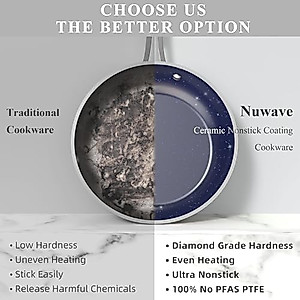 Nuwave Healthy Duralon Blue Ceramic Nonstick Cookware Set, Diamond Infused Scratch-Resistant, PFAS Free, Dishwasher & Oven Safe, Induction Ready & Evenly Heats, Tempered Glass Lids & Stay-Cool Handles