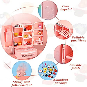 Dollhouse Refrigerator Mini Fridge Toy with Mini Food Set, Kitchen Furniture Food Toys Dollhouse Miniatures, Decorations Bottles Fruits Desserts for Children (Lovely Style, 17 Pieces)