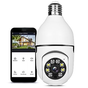Wyzlink Light Bulb Security Camera,Home WiFi 360 Degree Pan/Tilt Panoramic IP Camera,Wireless Home Surveillance Cameras System with Human Motion Detection and Alarm,Two-Way Audio,Night Vision, 720p