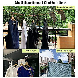 QeeHeng Camping Retractable Clothesline,Adjustable 26ft Camping Clothesline,with 20 Windproof Clothespins,10 Stoppers