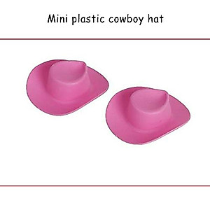 Acxico 10pcs Plastic Mini Miniature Cute Western Cowgirl Pink Cowboy Hat for Doll Dress Up Party Accessories