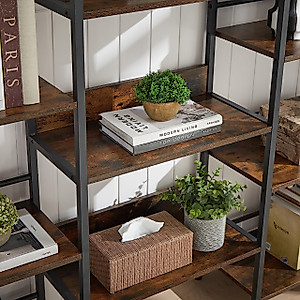 Elevon Bookshelf 5-Tier Open Bookcase, Triple Wide 70in Tall Display Shelf with 14 Open Display, Wood Shelf Metal Frame Floor Standing Unit for Living Room, Bedroom and Home Office - Rustic Brown